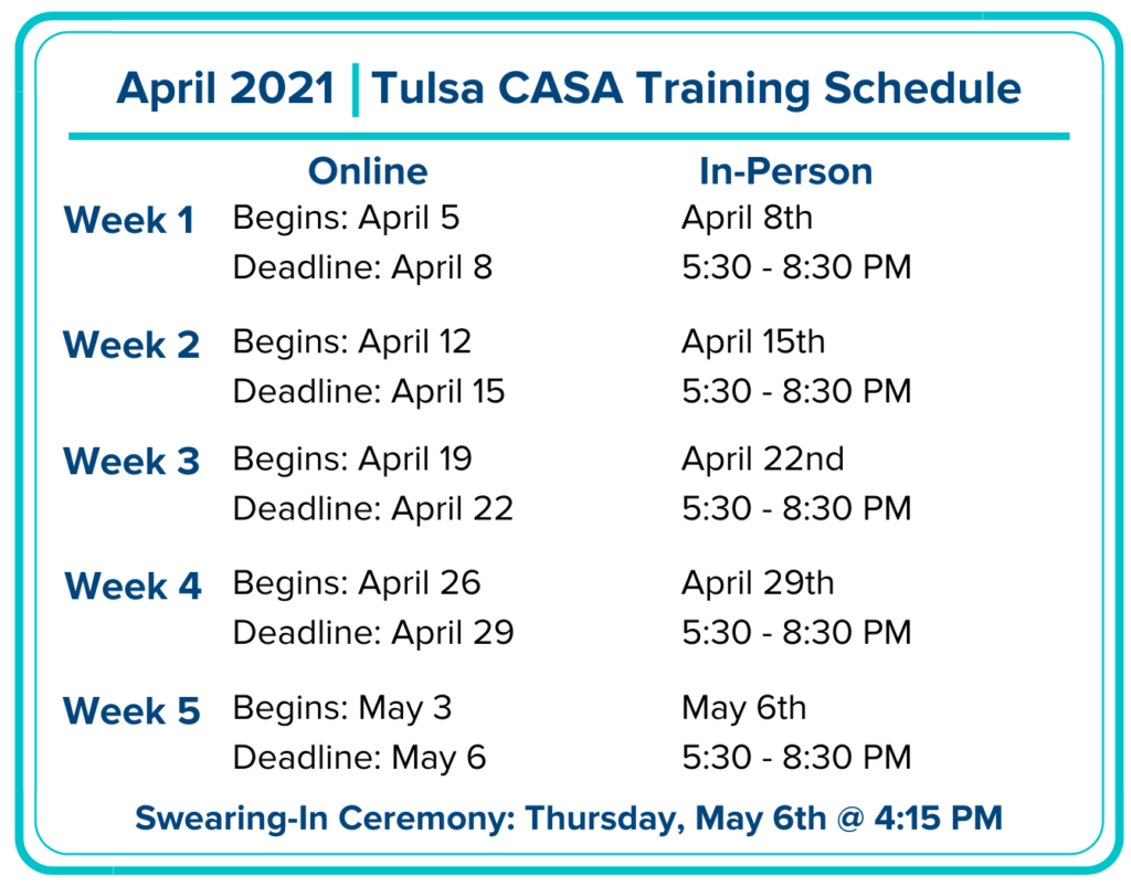 Training Schedules | Tulsa CASA